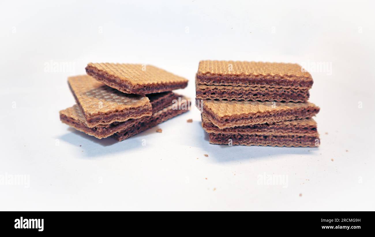 Wafer chips filled with chocolate Stock Photo - Alamy