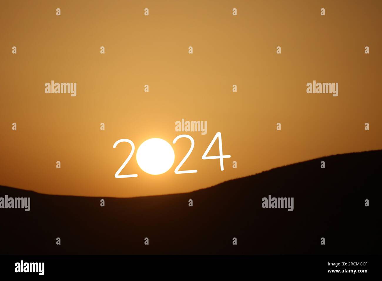 Transition from 2023 to new year 2024 concept with text on sun rising ...