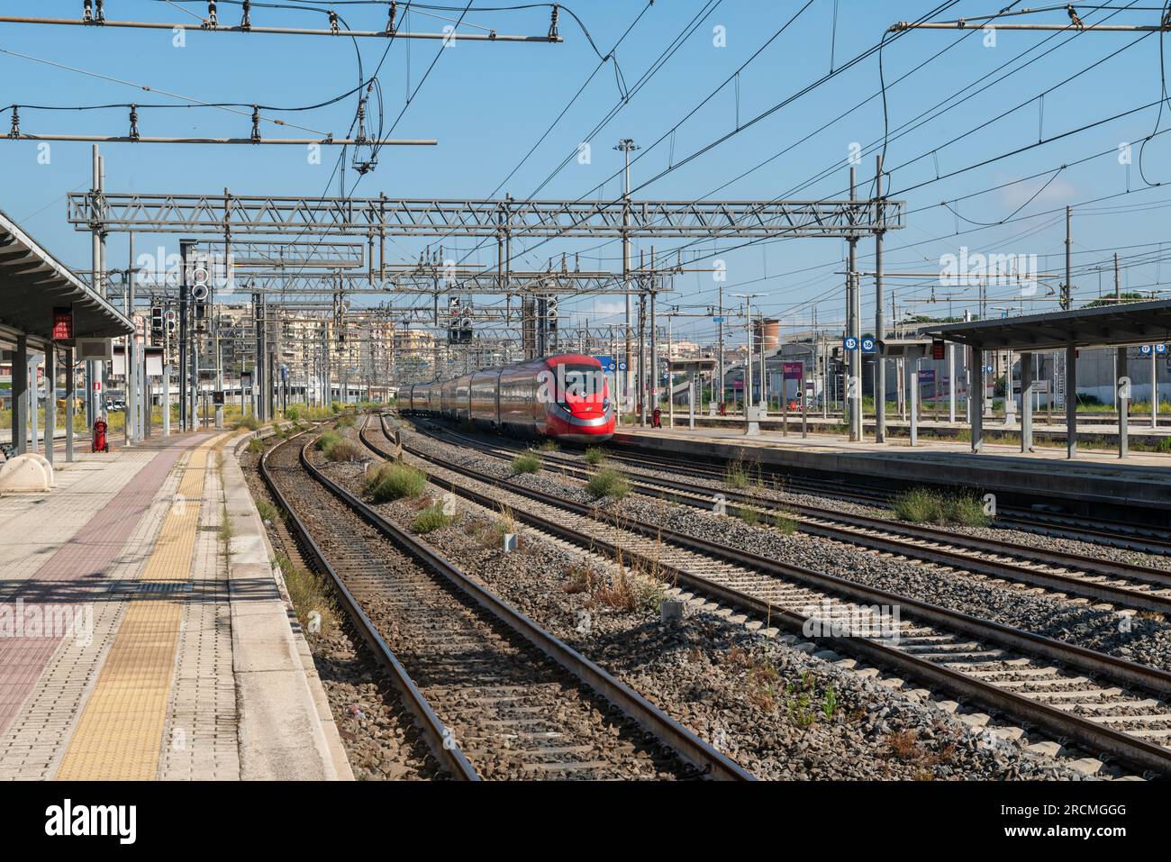 transport, Rome Termini railway station, trains passing on the rails in ...