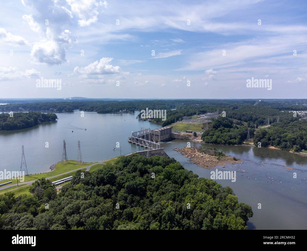 Lake Wylie and Catawba River from overhead with recreational boating ...