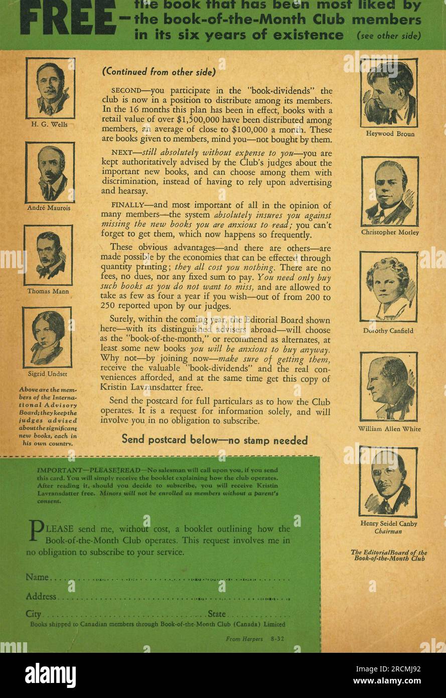 The book of the month club New York, advert in a magazine 1932 Stock ...