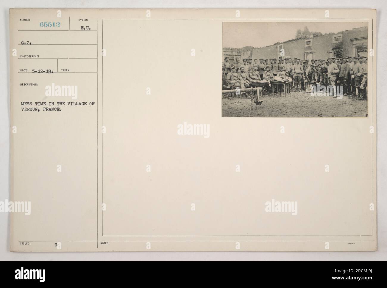 Soldiers enjoying their meal during mess time in the village of Verdun ...