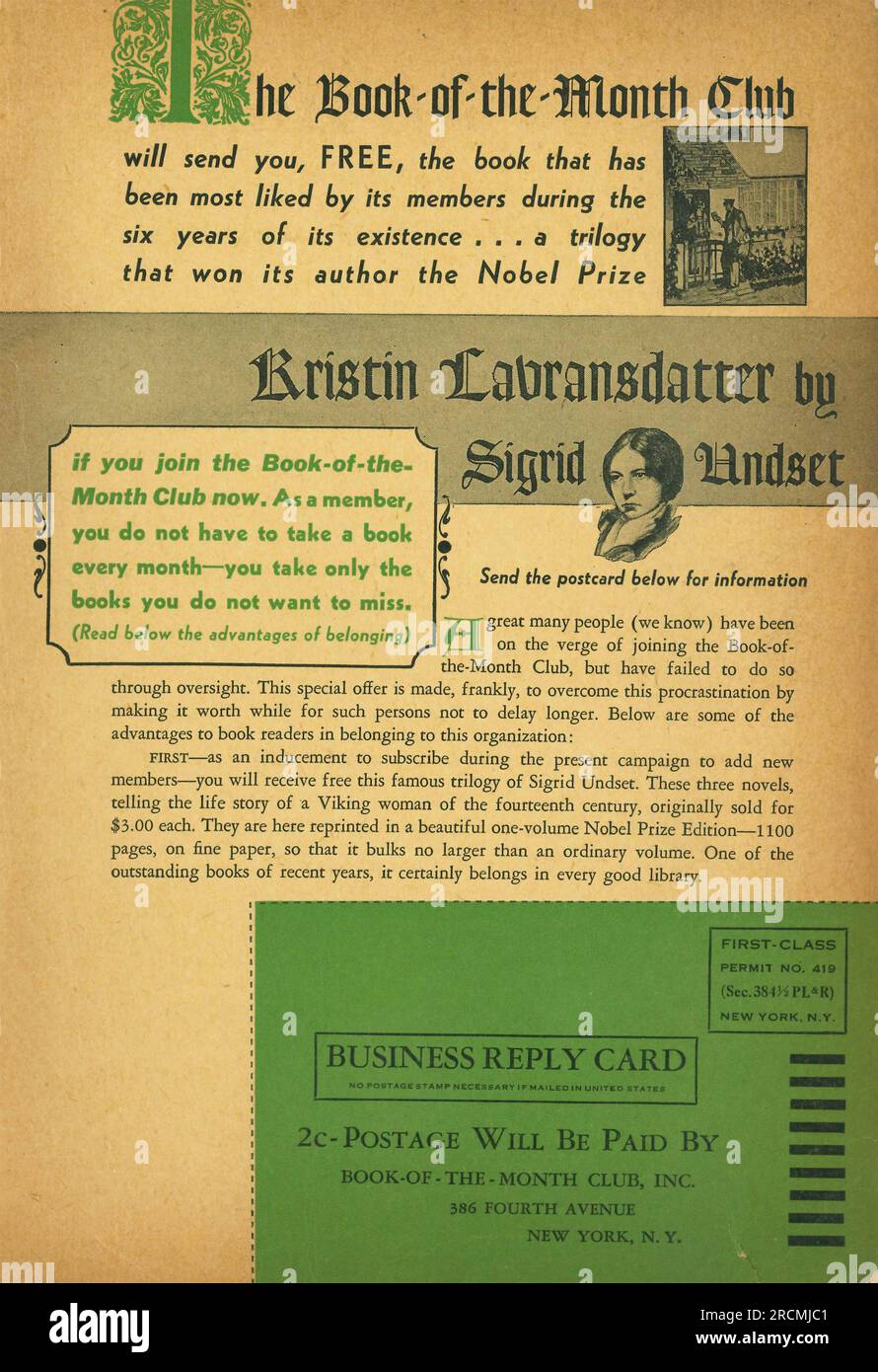 The book of the month club New York, advert in a magazine 1932 Stock ...