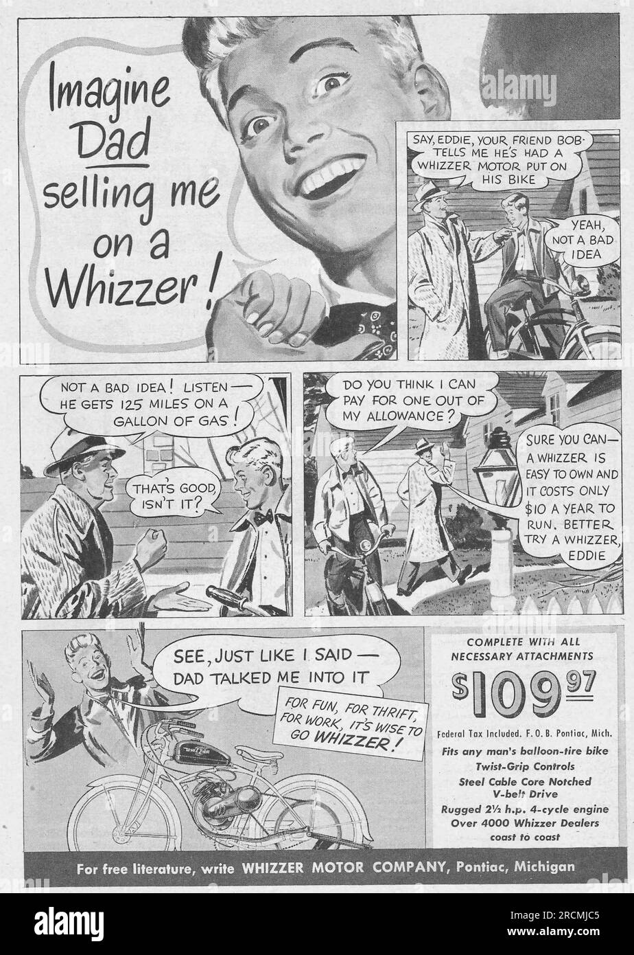 Whizzer Bike Motor Advertisement Pontiac, Michigan. Popular Science ... Whizzer Bike Motor Advertisement Pontiac, Michigan. Popular Science ...