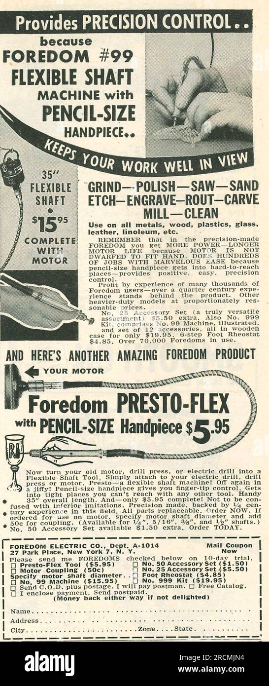 Foredom Presto-flex flexible shaft machine with handpiece advert in a ...