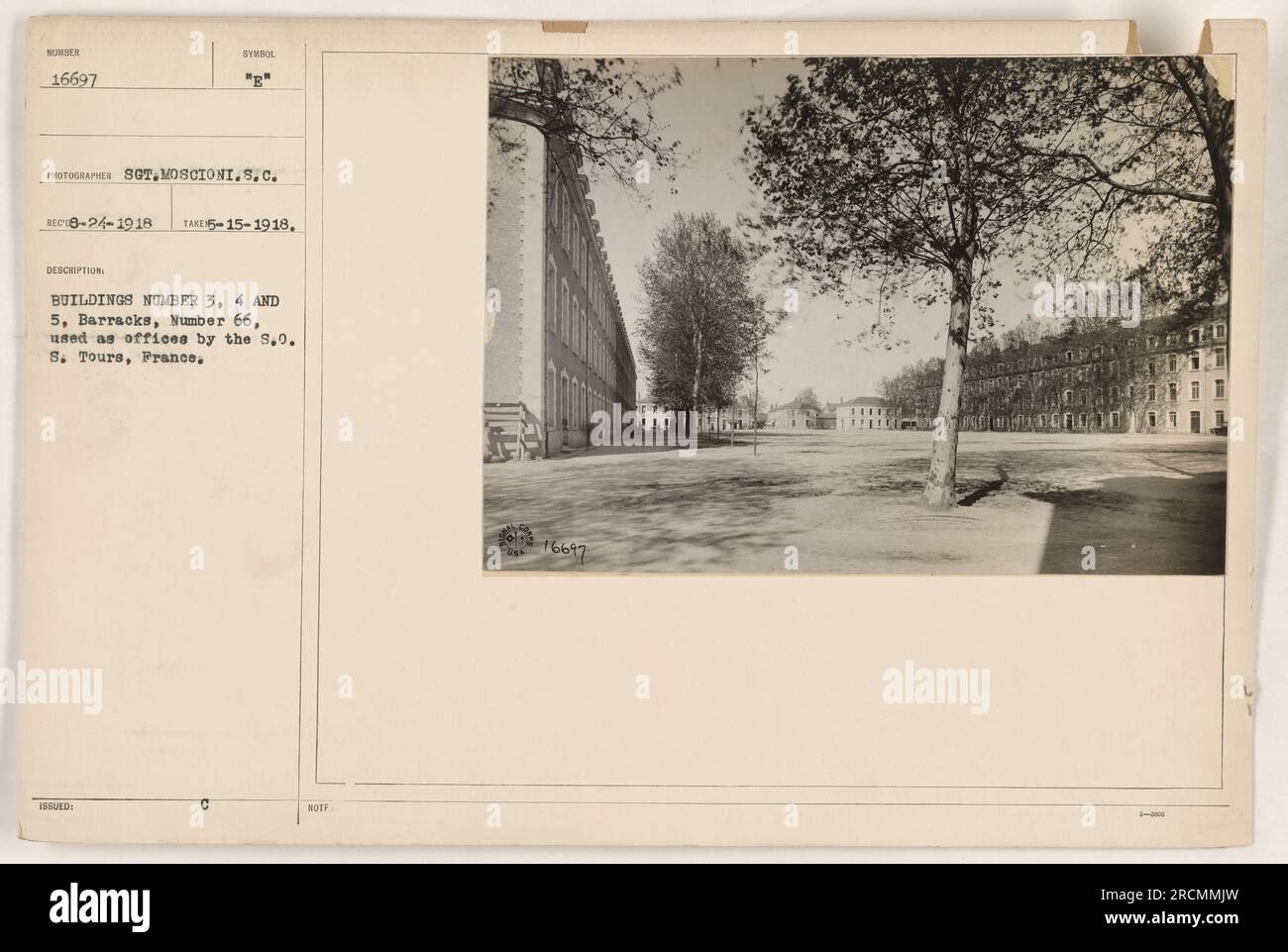Barracks buildings numbered 3, 4, and 5 in Tours, France serve as ...
