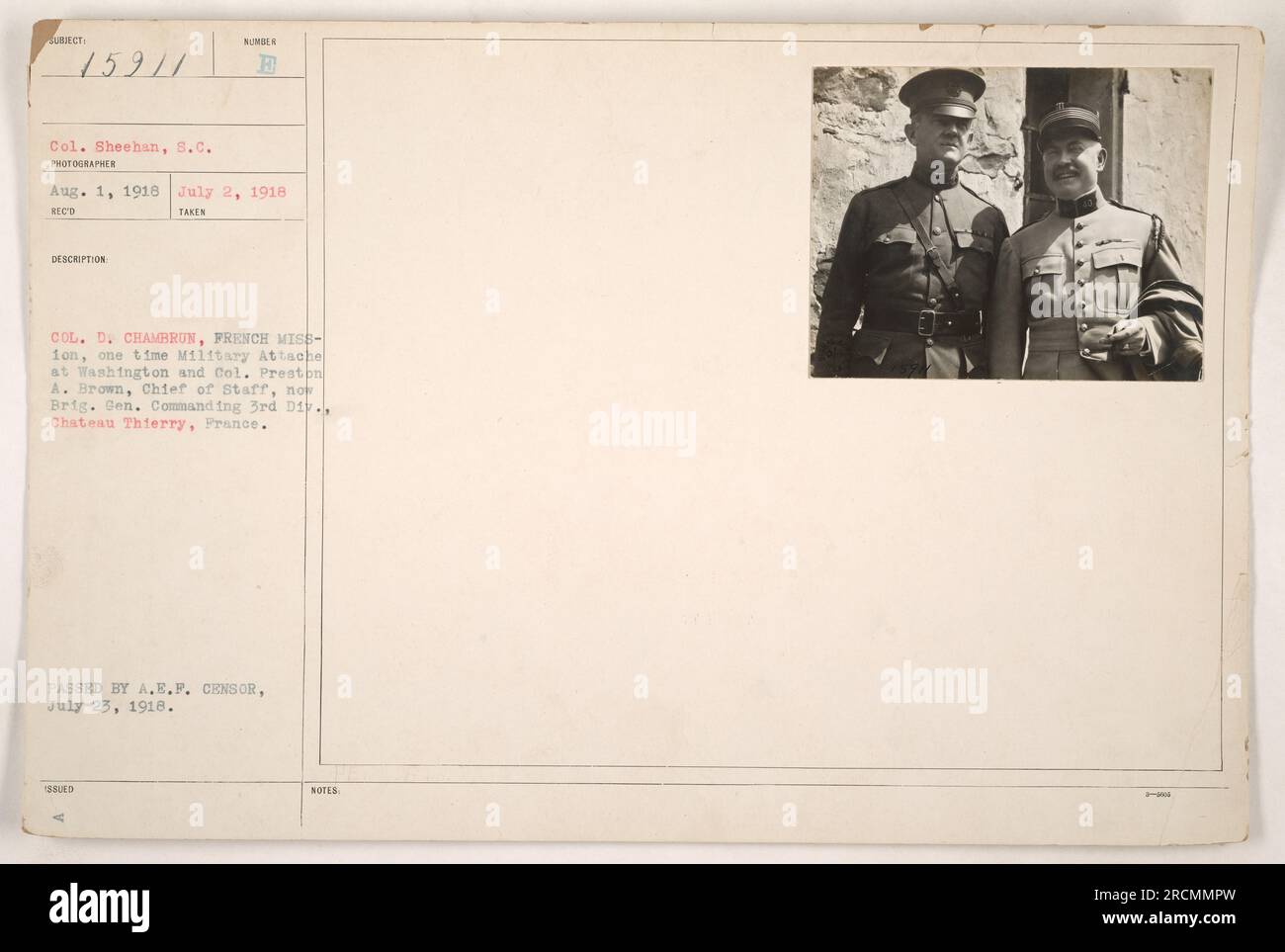 Col. Sheehan took this photograph on August 1, 1918, during World War ...