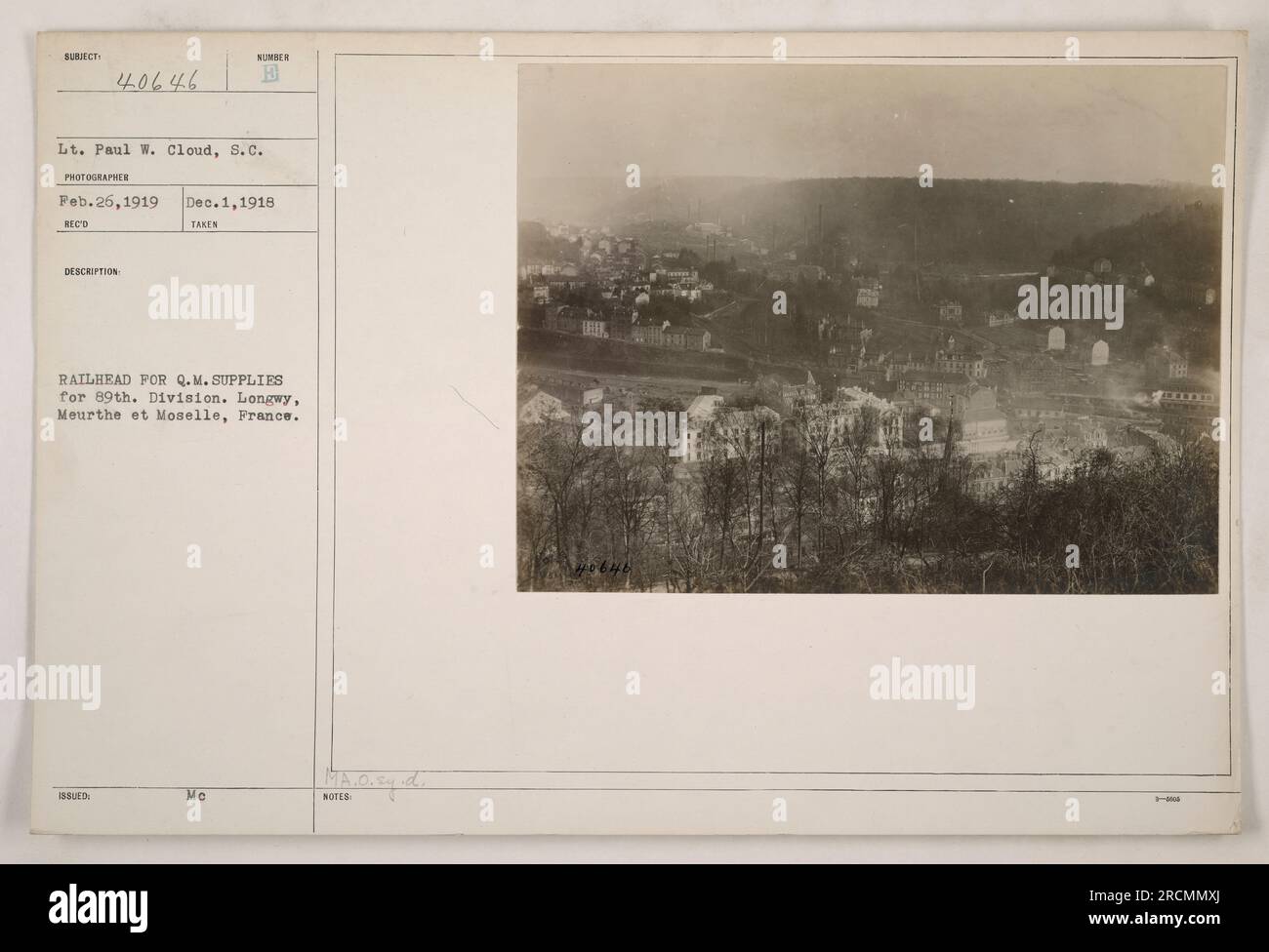 "Lt. Paul W. Cloud, S.C. at the railhead in Longwy, France, overseeing ...