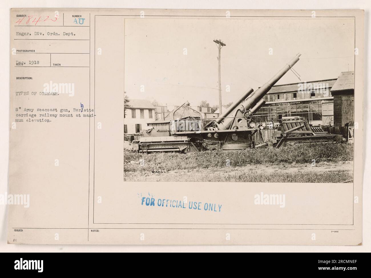 "8" Army seacoast gun with Barbette carriage railway mount at maximum ...