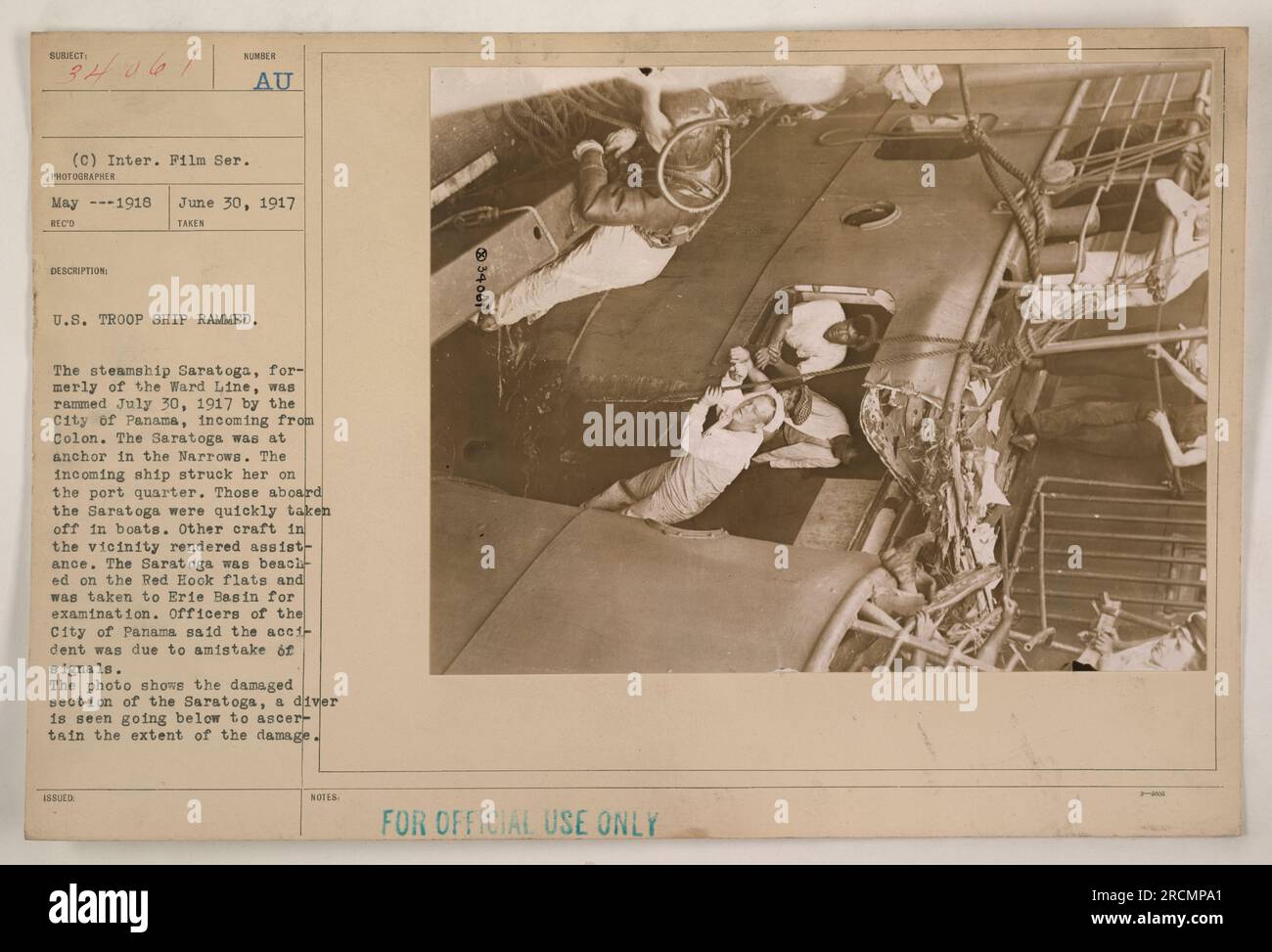 The U.S. troop ship Saratoga was rammed by the City of Panama on June ...