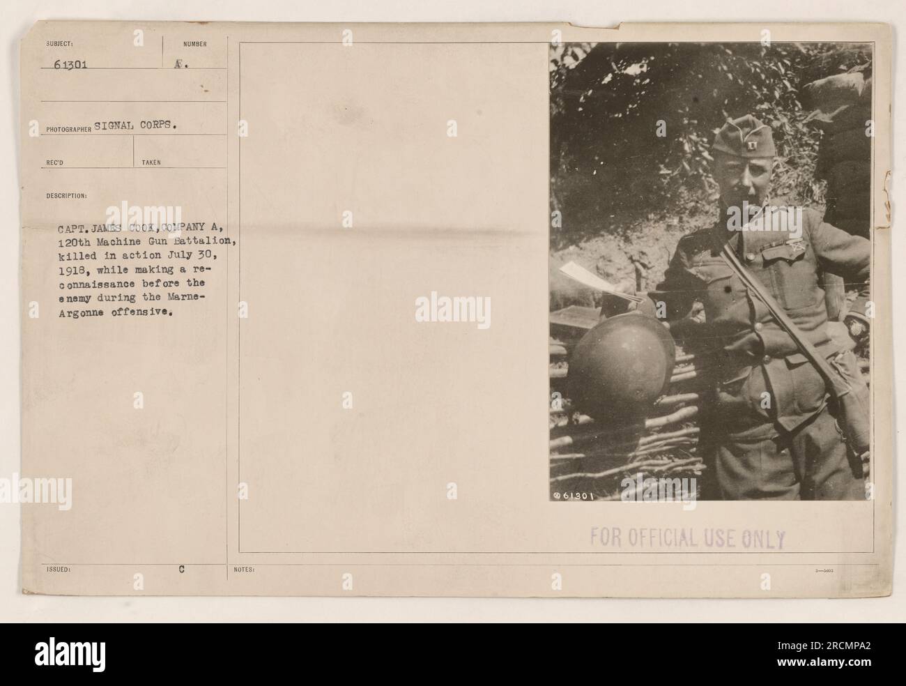 Caption: "Captain James Cook of Company A, 120th Machine Gun Battalion ...