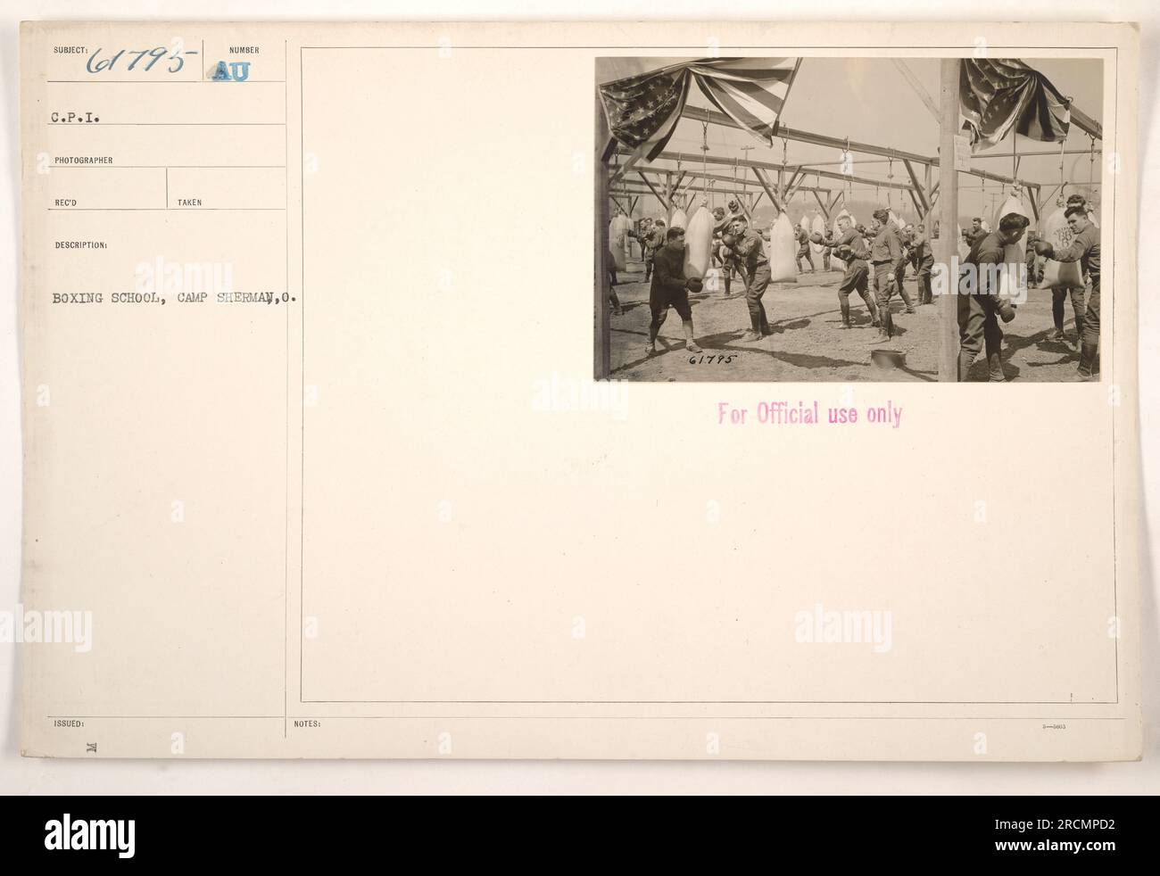 Soldiers training in a boxing school at Camp Sherman during World War ...