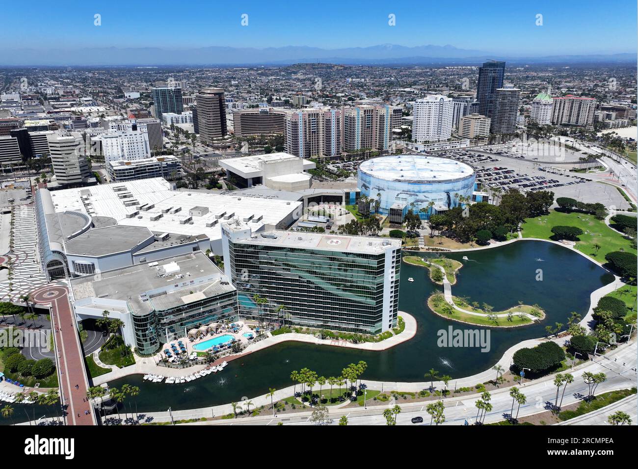A general overall aerial view of the Long Beach Arena, Rainbow Lagoon ...