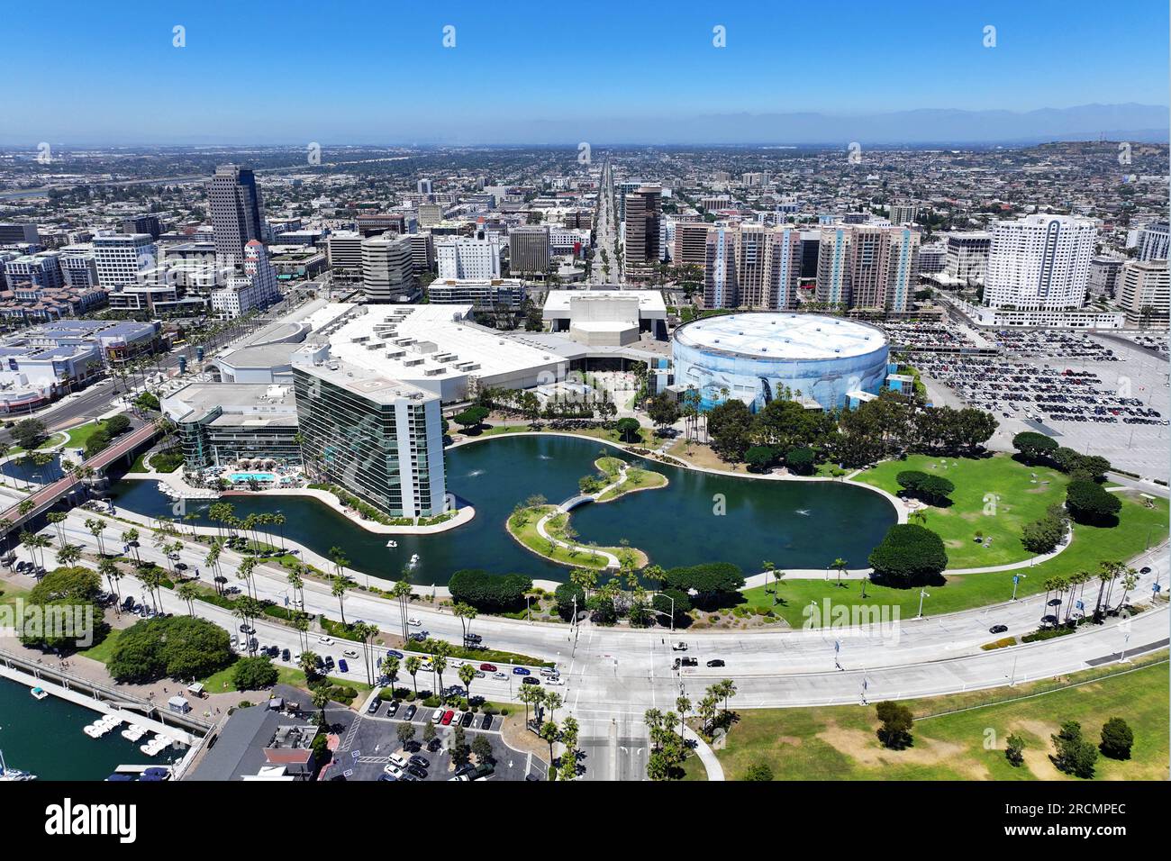 A general overall aerial view of the Long Beach Arena, Rainbow Lagoon ...