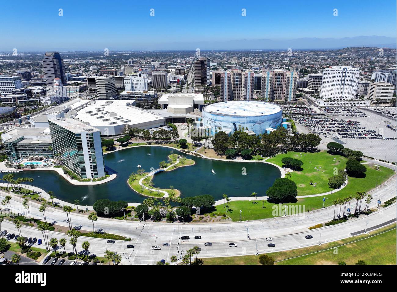 A general overall aerial view of the Long Beach Arena, Rainbow Lagoon ...