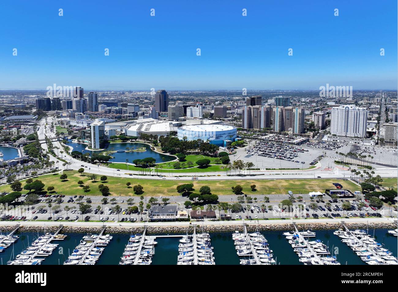 A general overall aerial view of the Long Beach Arena, Rainbow Lagoon ...