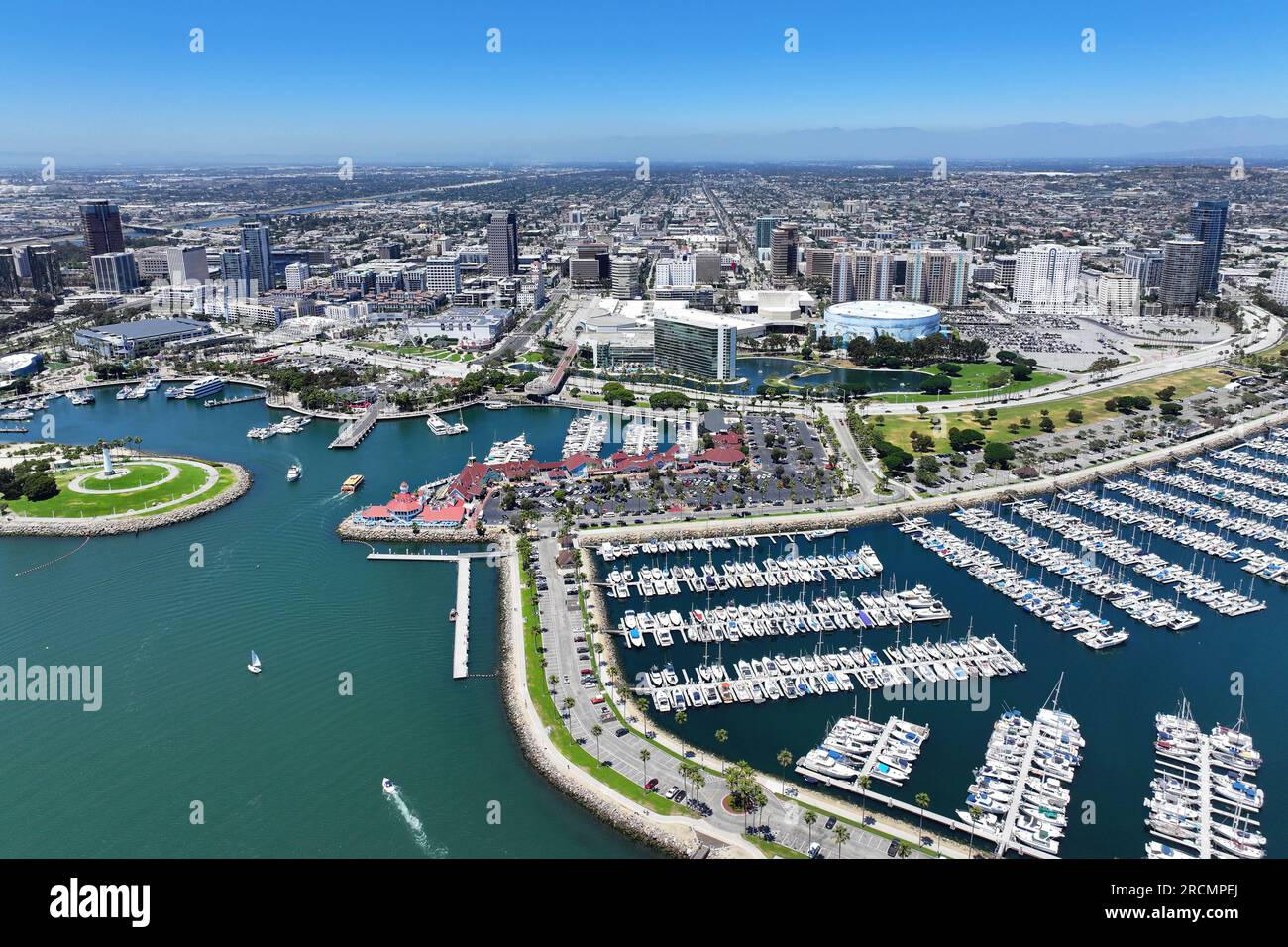 A general overall aerial view of the Long Beach Arena, Rainbow Lagoon ...