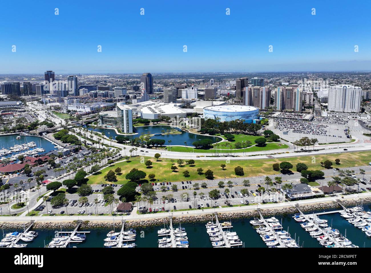 A general overall aerial view of the Long Beach Arena, Rainbow Lagoon ...