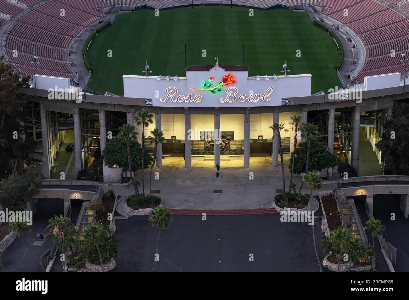 A general overall aerial view of the Rose Bowl facade, Friday, July 14 ...