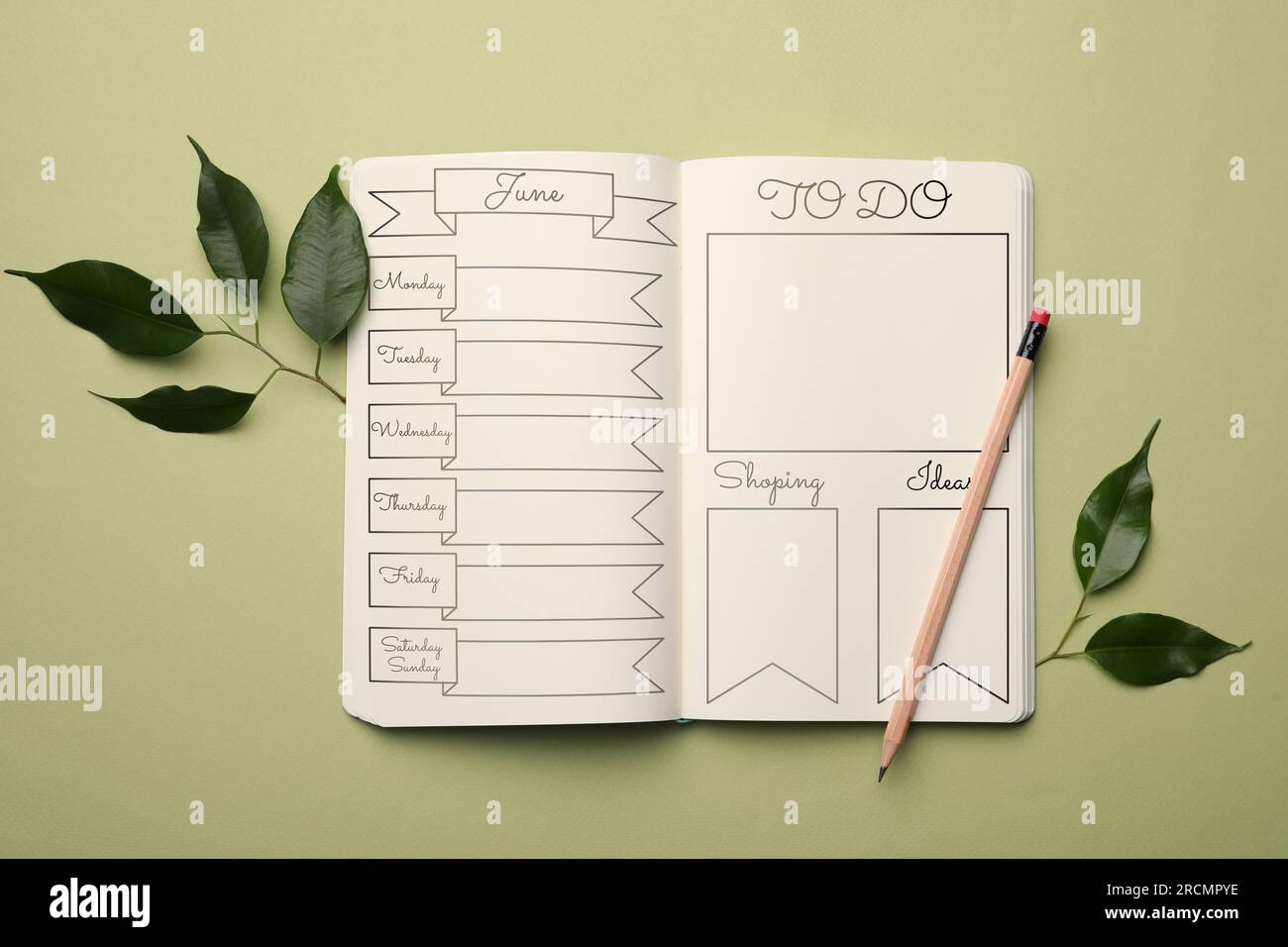 Self organization with bullet journal. Notebook with empty planning ...