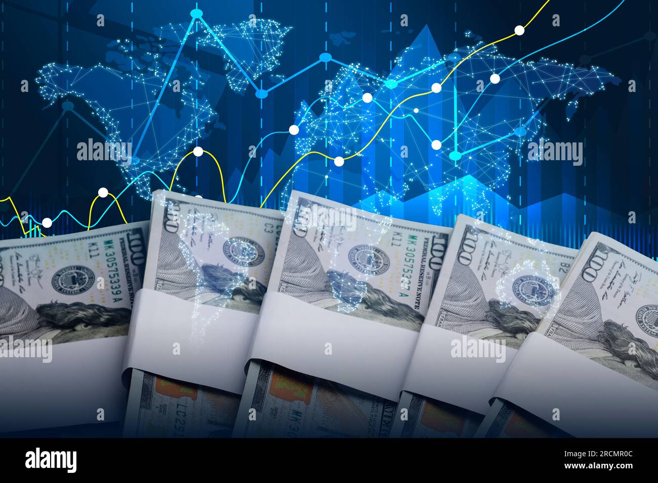 Foreign exchange market. Double exposure of money, digital currency ...