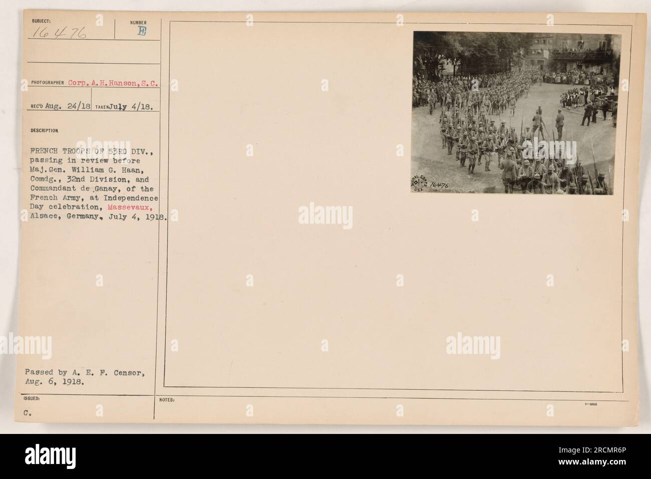 French troops from the 53rd Division march in a review before Major ...