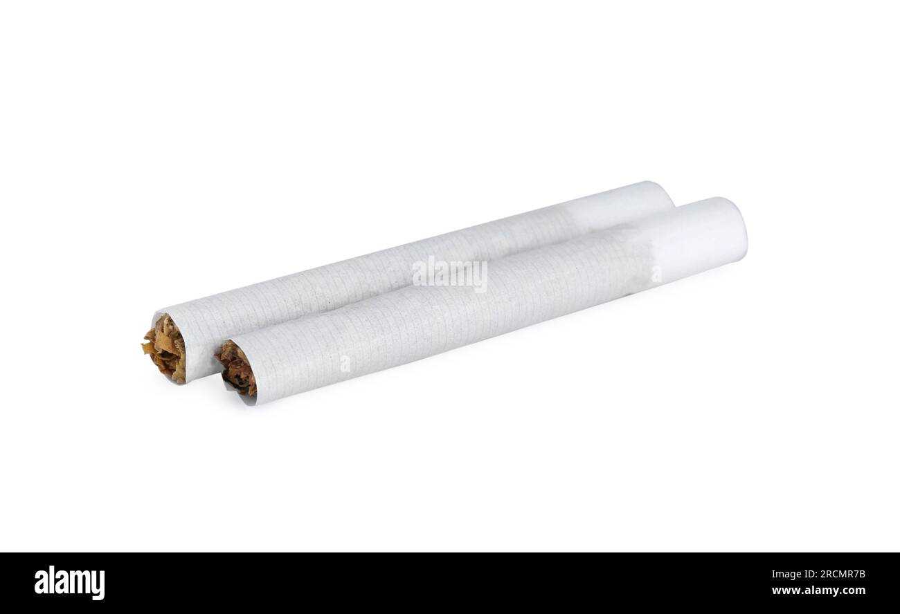 Hand rolled tobacco cigarettes on white background Stock Photo - Alamy