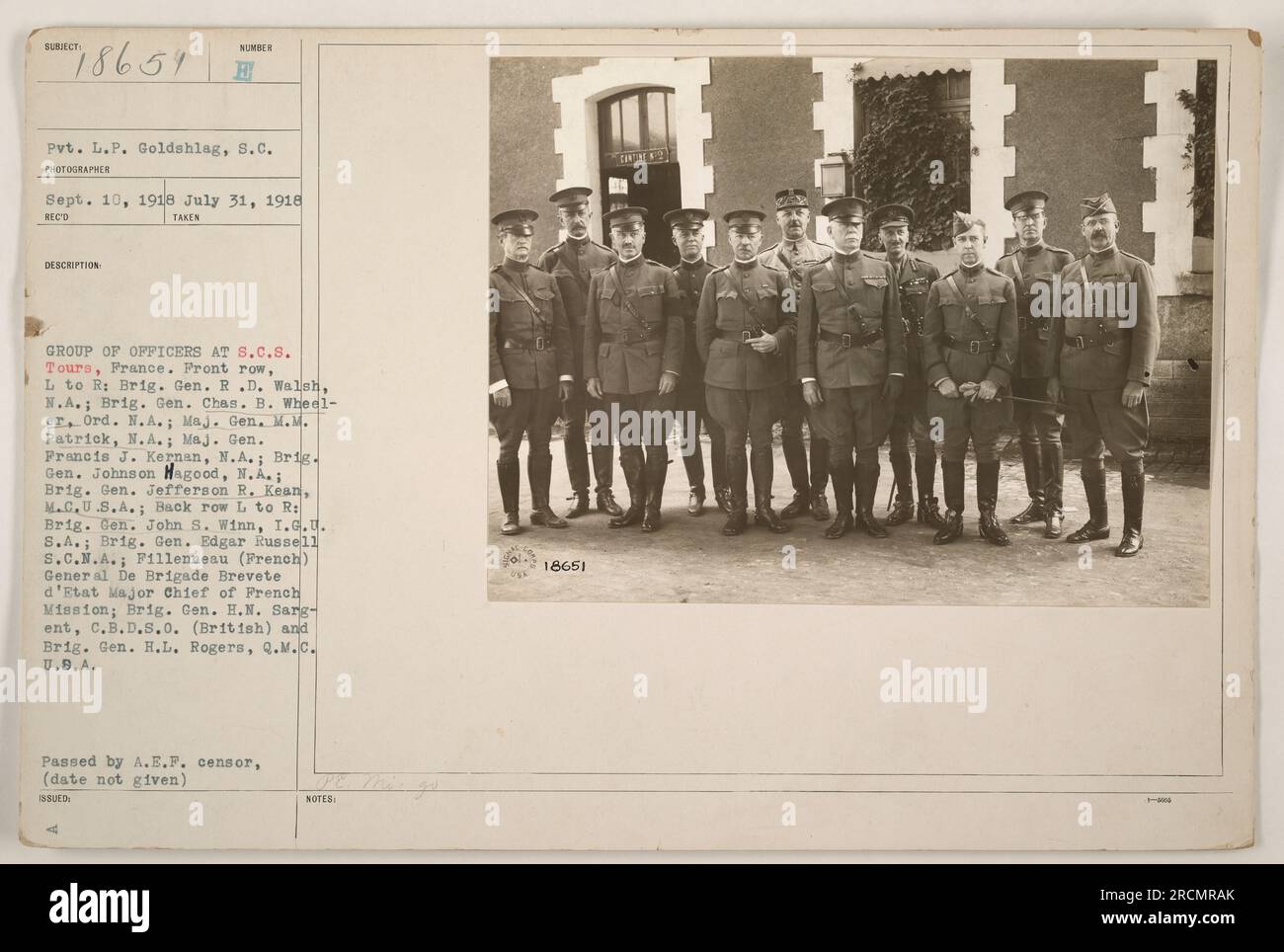 Group of officers at S.C.S. Tours, France. Front row, left to right ...