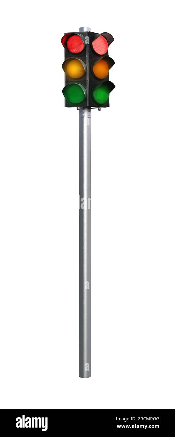 Traffic lights with pole on white background Stock Photo - Alamy