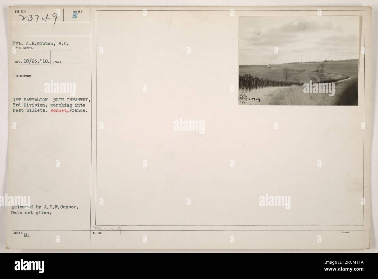 Pvt. J.E. Gibbon of the Signal Corps (S.C.) is seen in this photograph ...