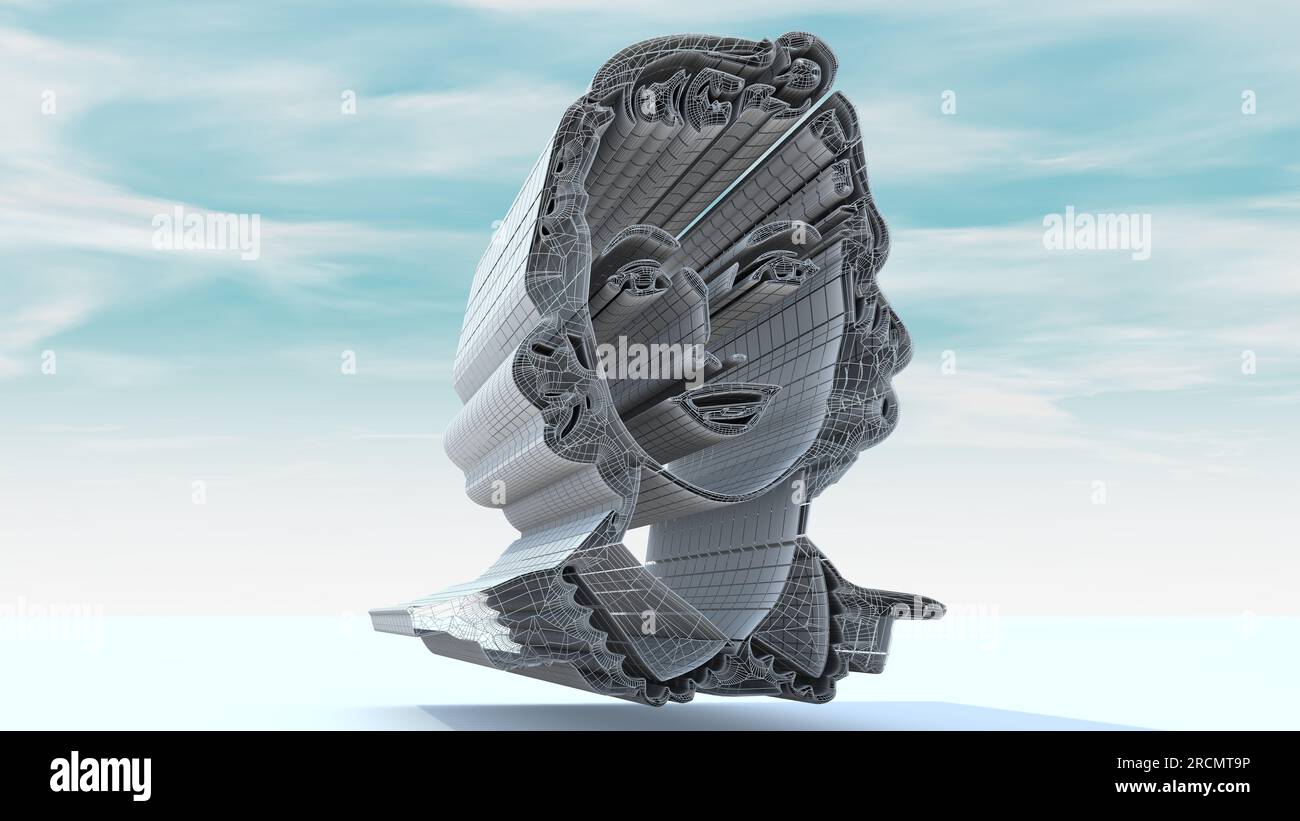 3D architectural illustrated representation of a woman's face ...