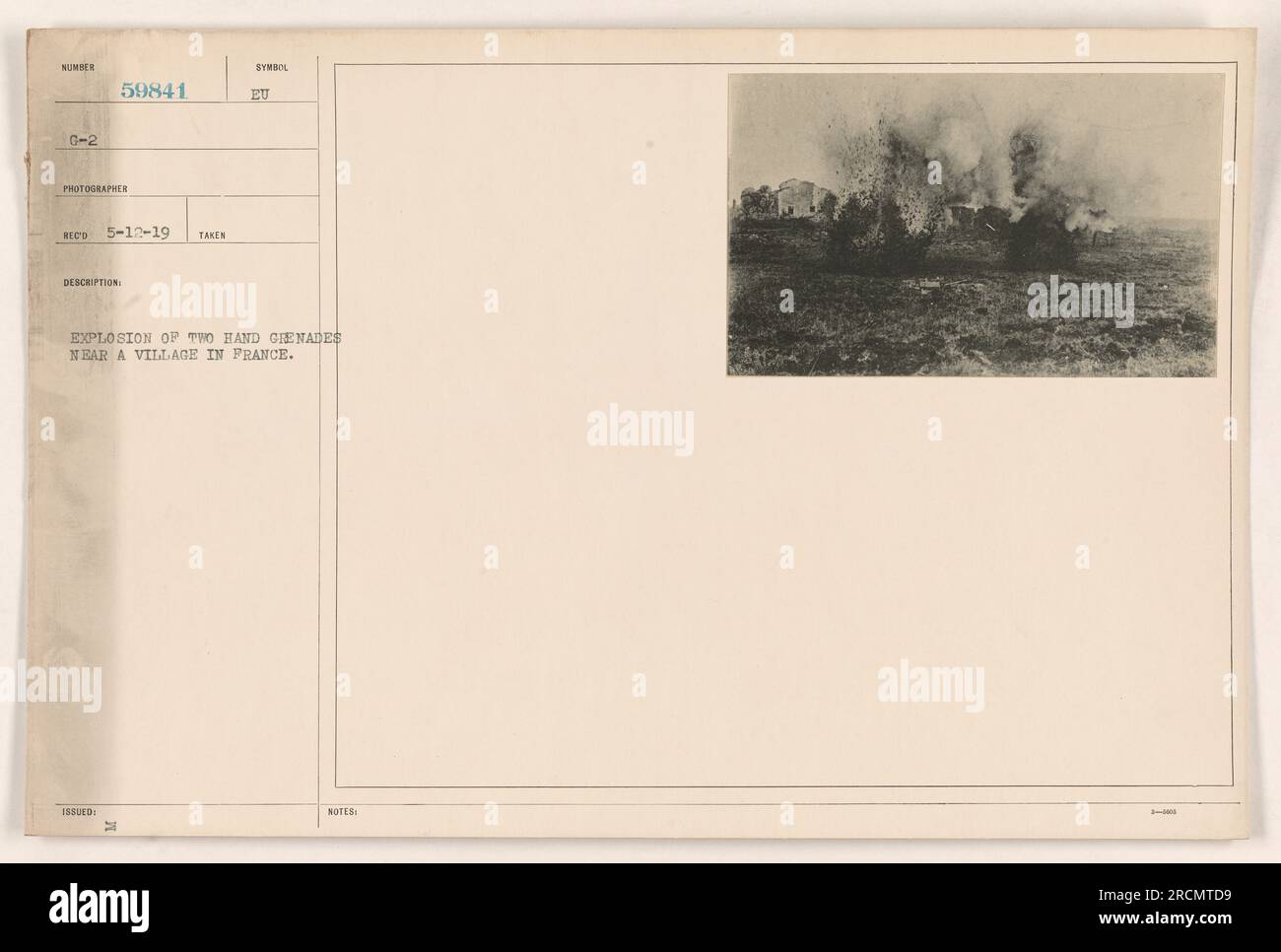 This photograph captures two hand grenades exploding near a village in ...