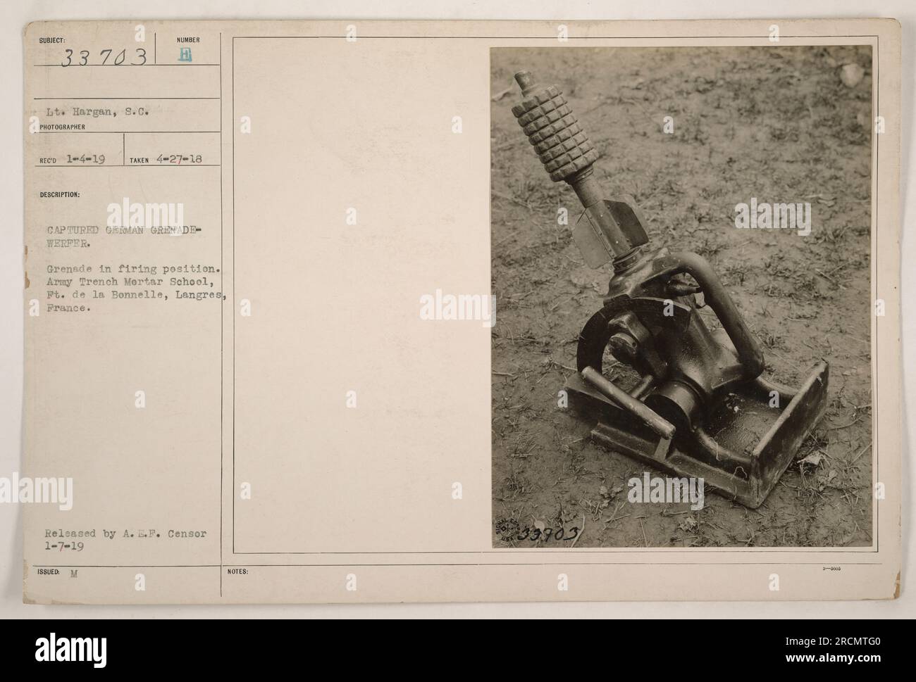 A photograph capturing a Griman grenade werfer, or launcher, in firing ...