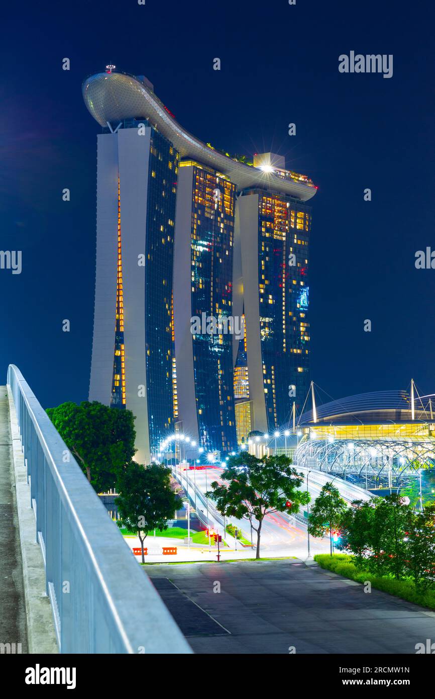 A night view of the Marina Bay Sands Hotel in Singapore, seen from the ...