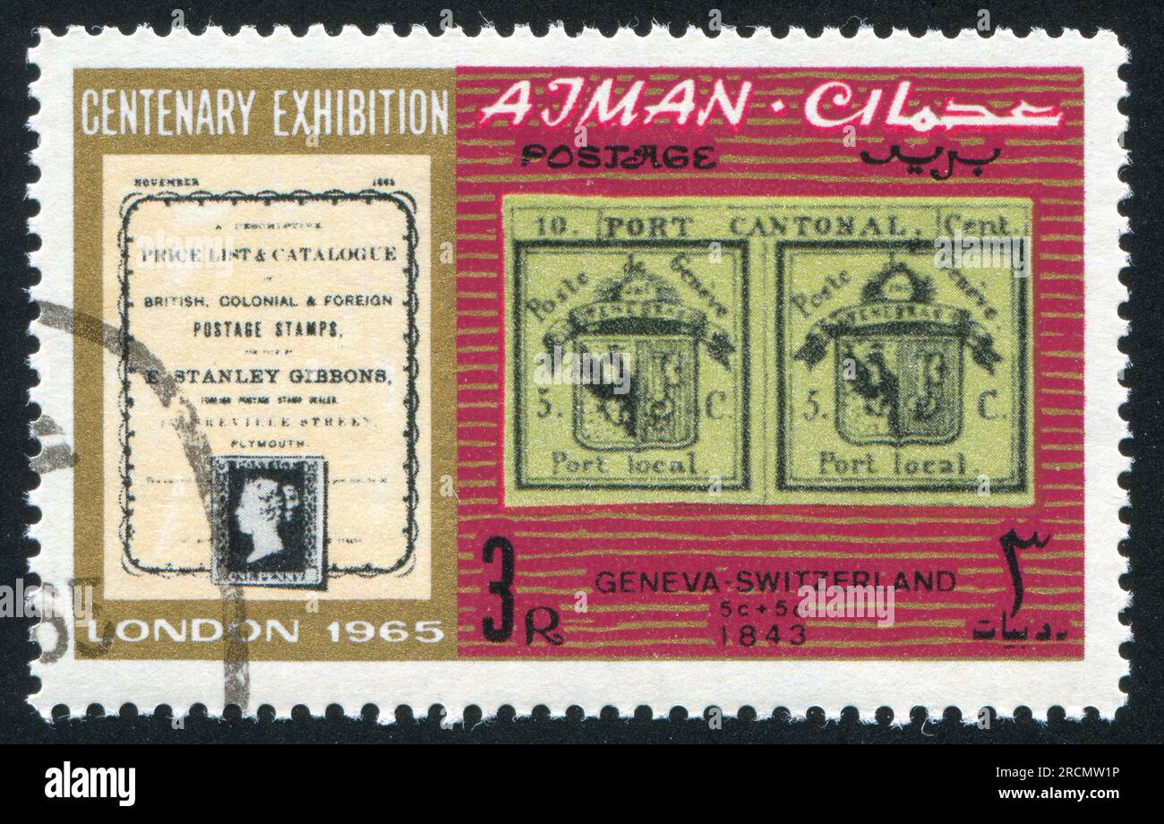 AJMAN - CIRCA 1965: stamp printed by Ajman, shows Stamps and Catalogue ...