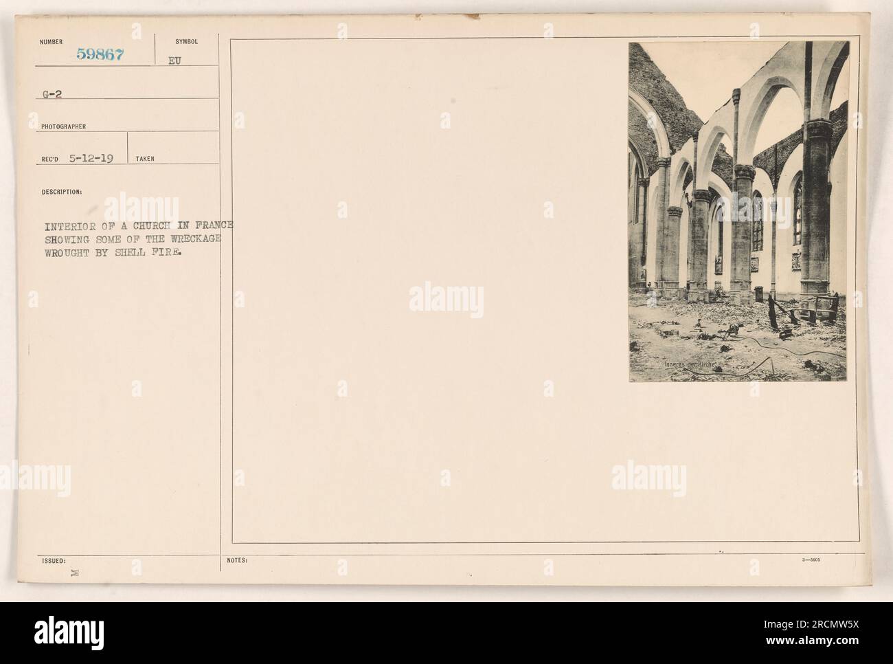 "Interior of a church in France showing damage caused by shell fire ...