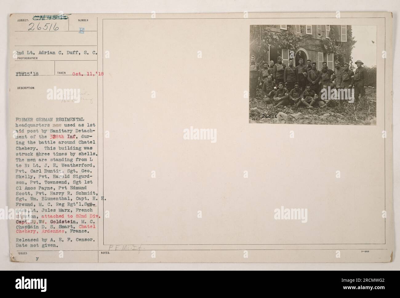 2nd Lt. Adrian C. Duff took this photograph on October 11, 1918. The ...