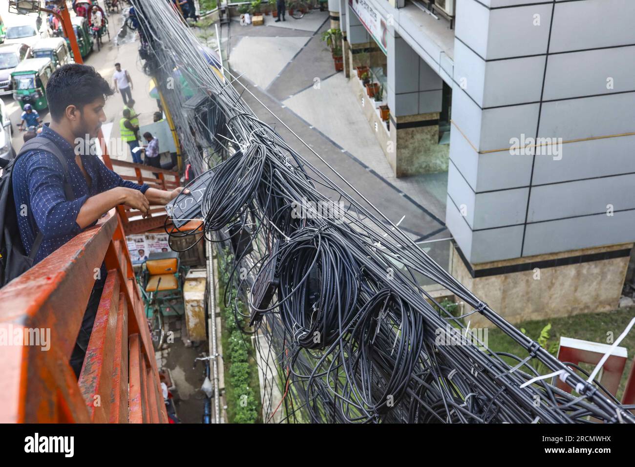 Dhaka, Bangladesh. 13th July, 2023. Unplanned cable system seen in Dhaka Bangladesh on July 12 ...