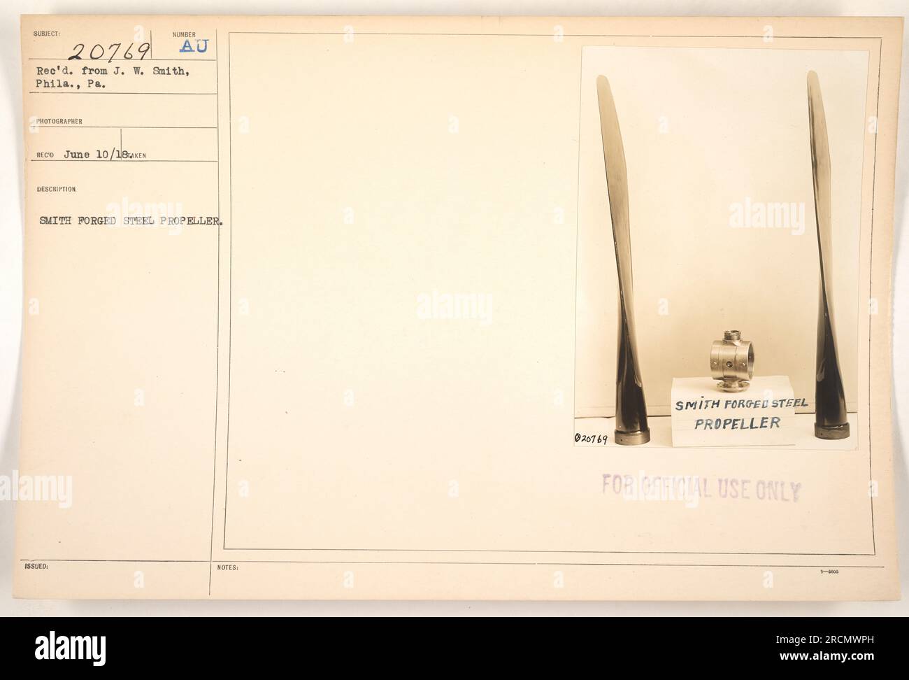 A Smith Forged Steel Propeller being prepared for official use. This ...