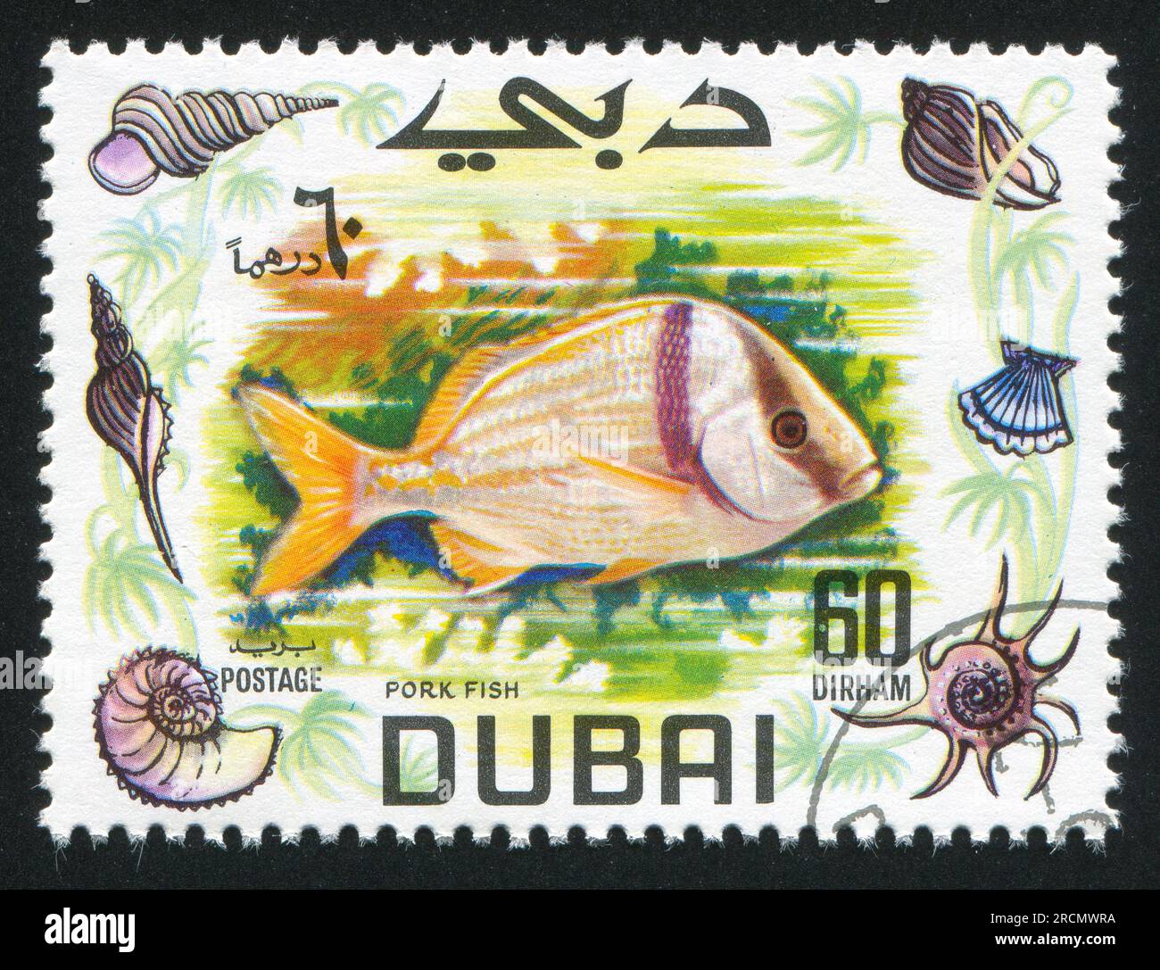 DUBAI - CIRCA 1969: stamp printed by Dubai, shows fish, Porkfish, circa ...