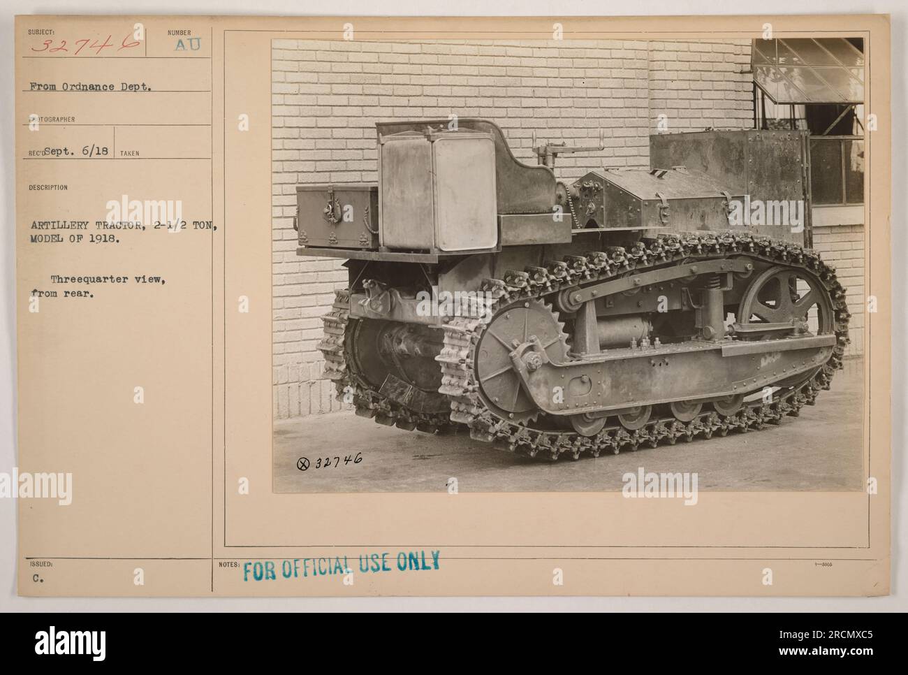 Artillery tractor, model of 1918, shown from the rear. It is a 2-1/2 ...