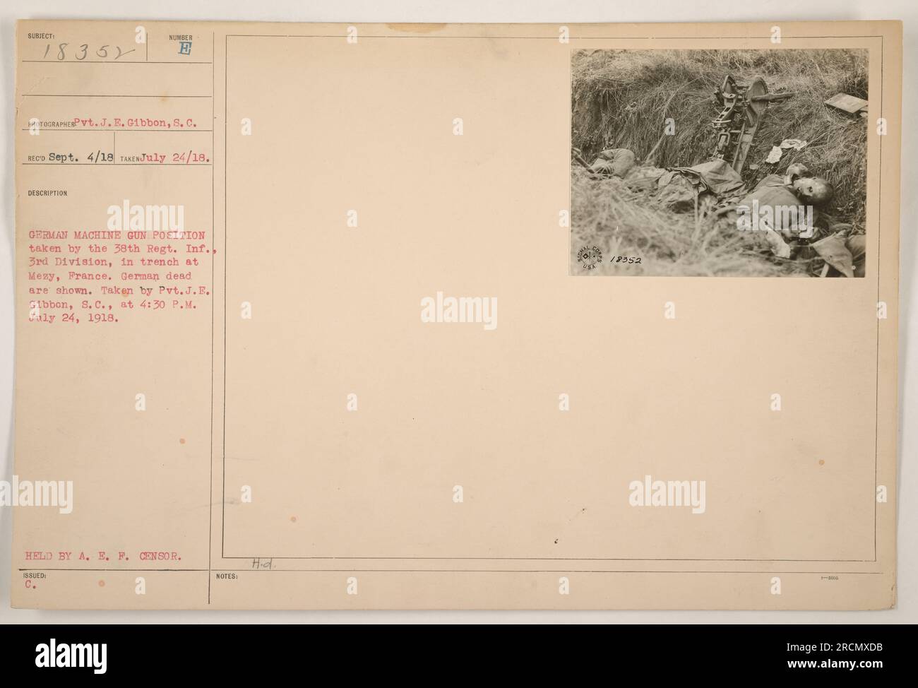 Caption: "German machine gun position captured by the 38th Regiment of ...