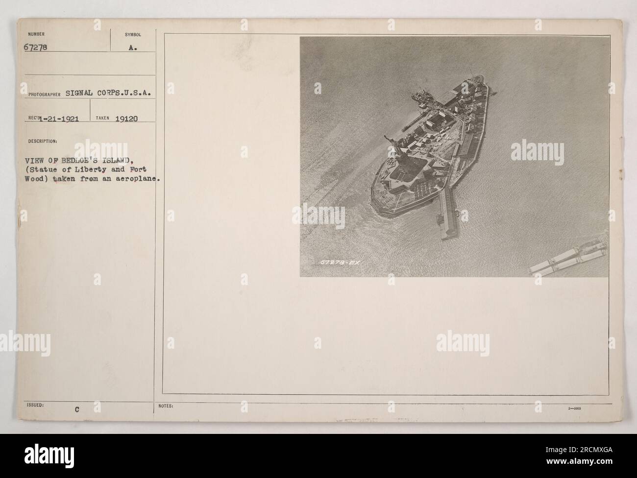 Aerial view of Bedloe's Island showcasing the Statue of Liberty and ...