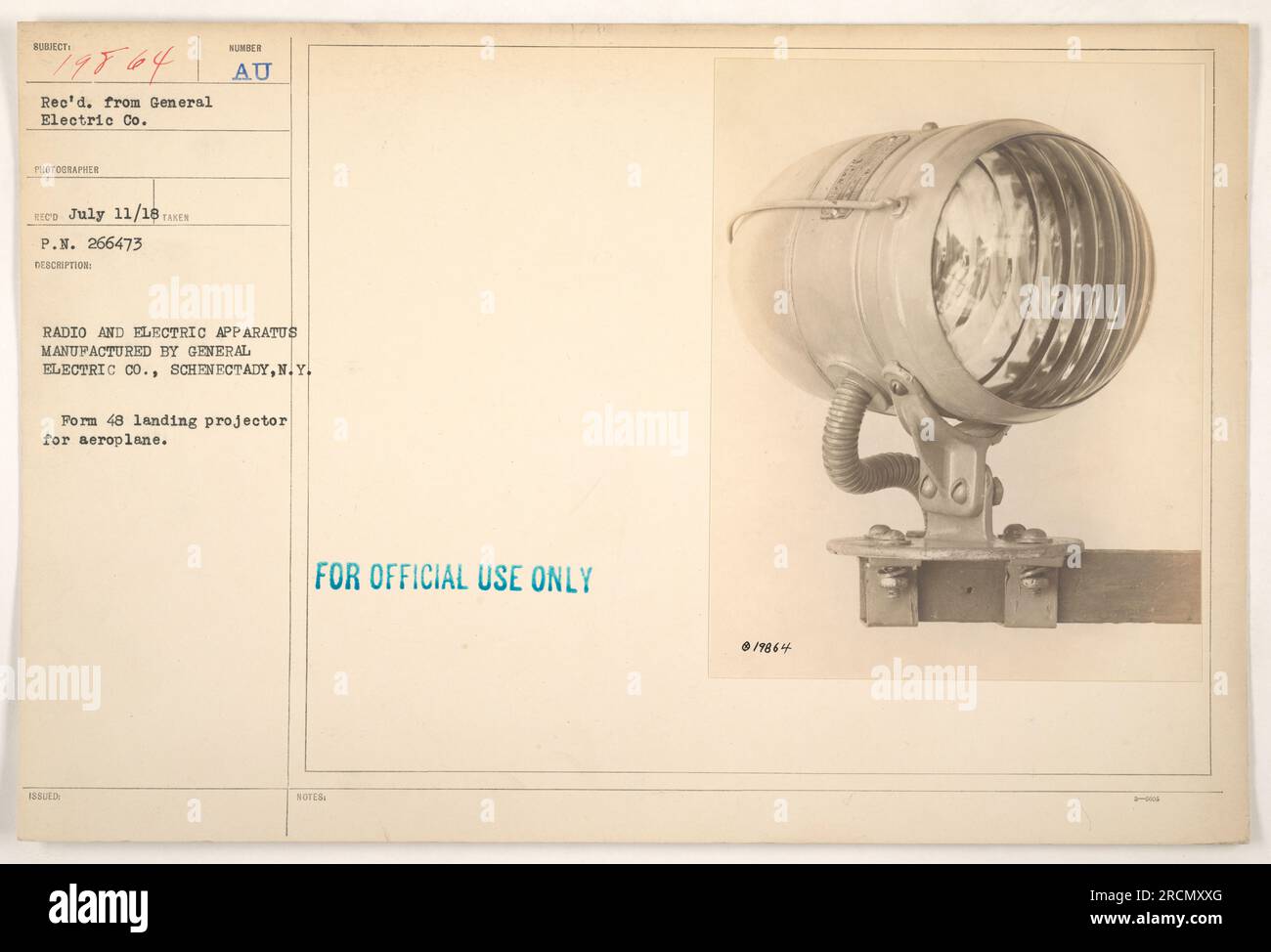 "A General Electric Co. Form 48 landing projector for airplanes ...