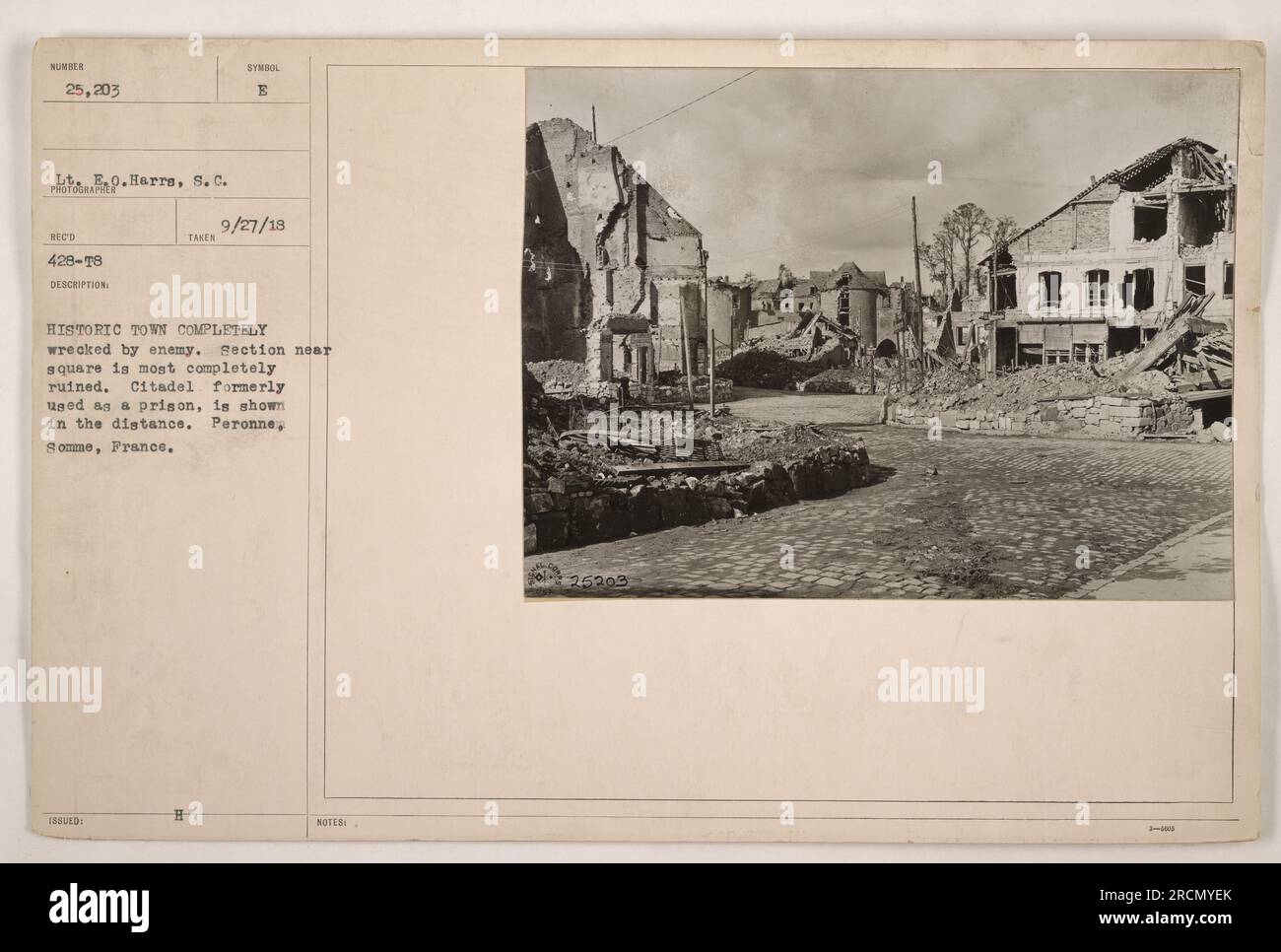 The image shows the historic town of Peronne in France, which was ...
