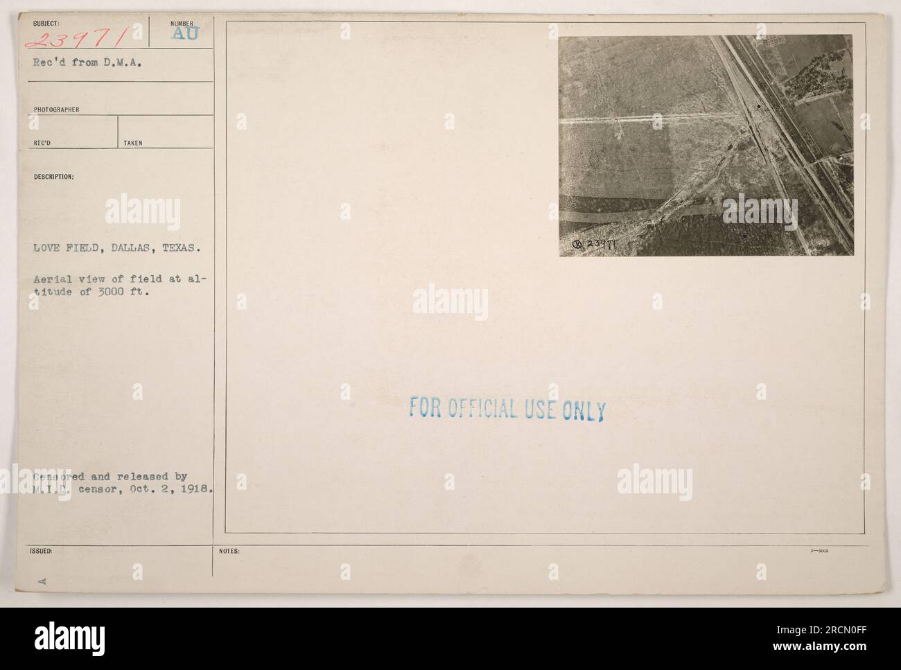 Aerial view of Love Field, Dallas, Texas taken at an altitude of 3000 ...