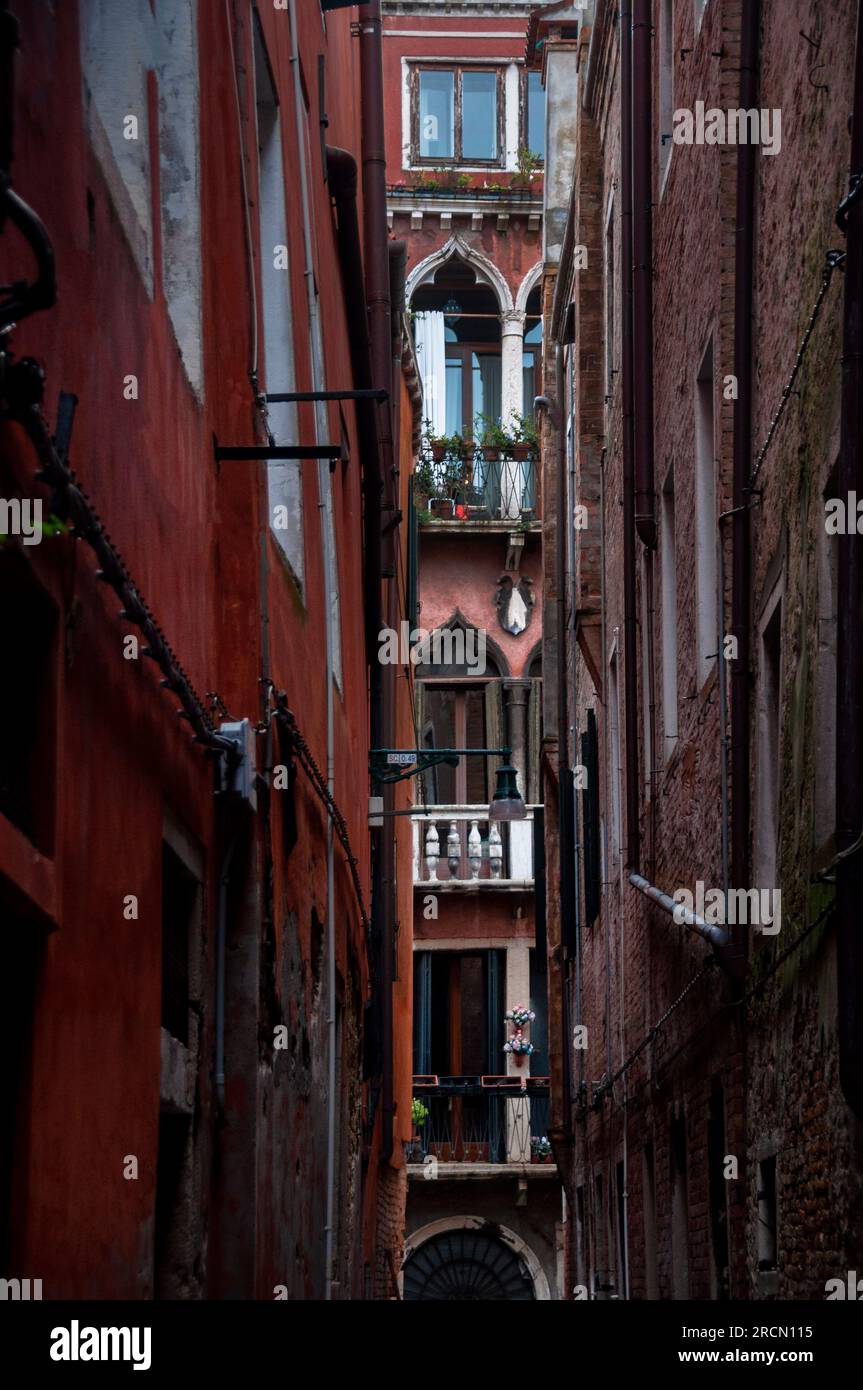 Byzantine-Gothic ogee arched window and balconys with balustrades in ...
