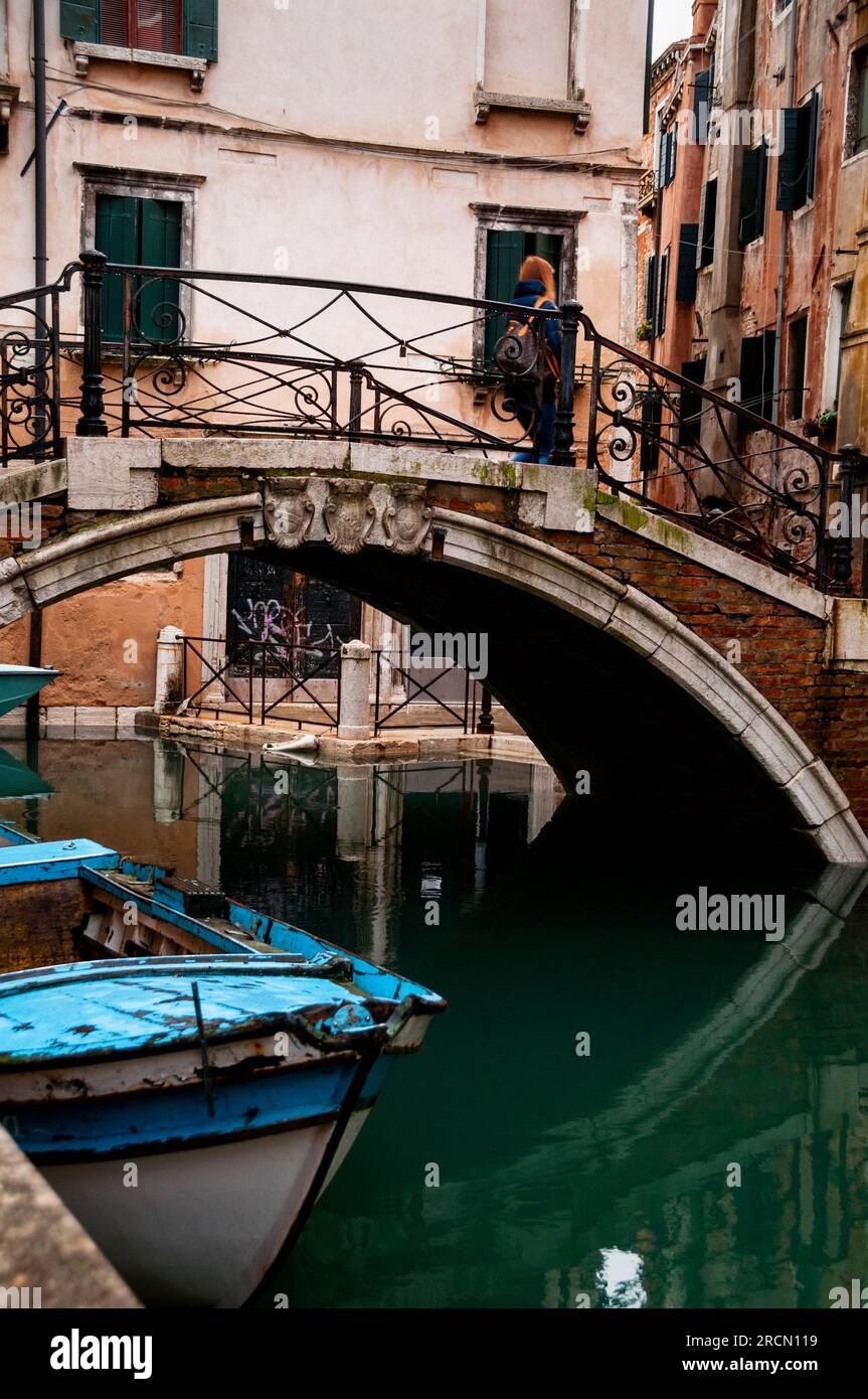 Venetian footbridge in the floating city of Venice, Italy Stock Photo ...