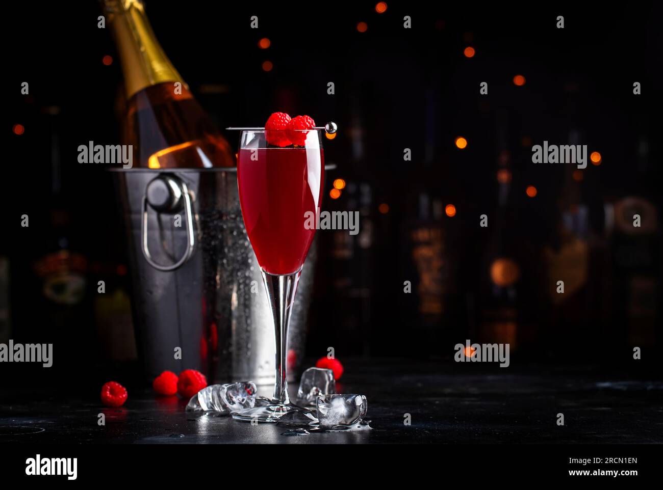 Moulin rouge alcoholic cocktail drink with calvados, prosecco, lychee ...