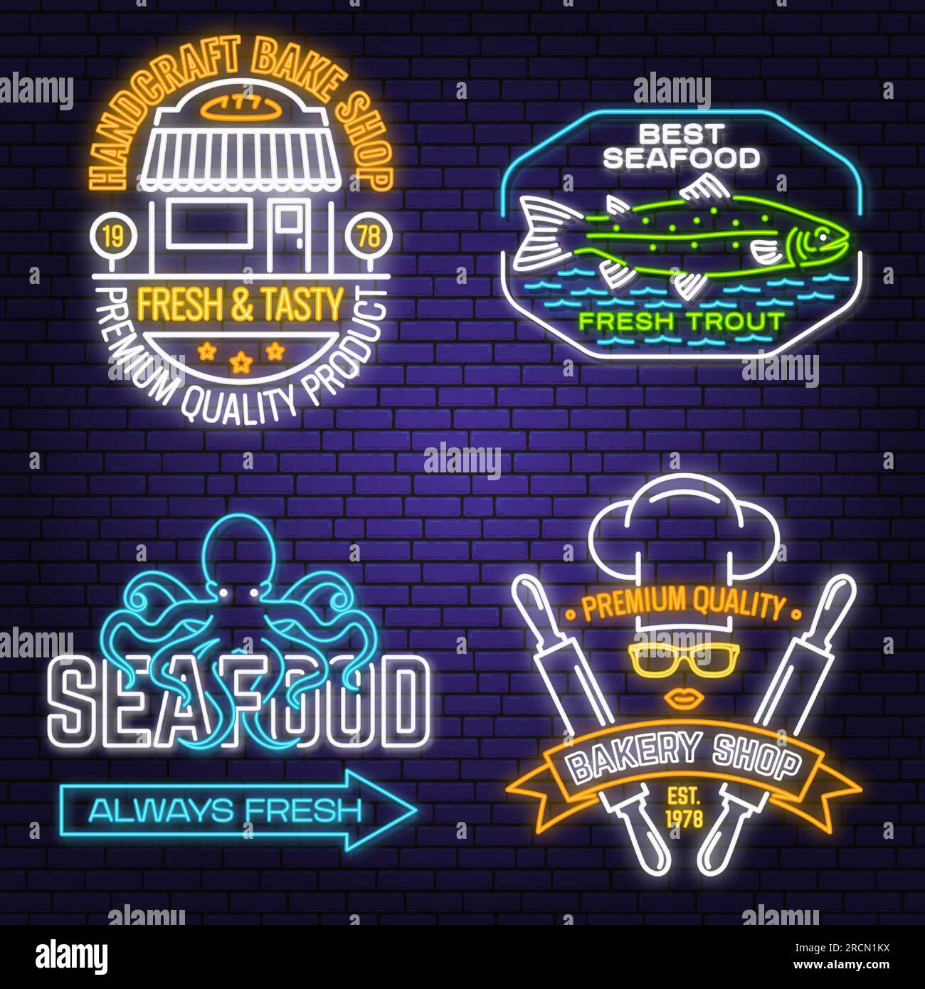 Set of Bakery and seafood badges. Vector. For emblem, sign, menu ...